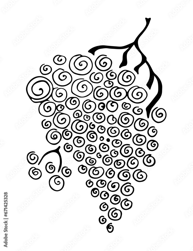 Outline grape logo. Black hand drawn doodle sketch. Line art. Black ...