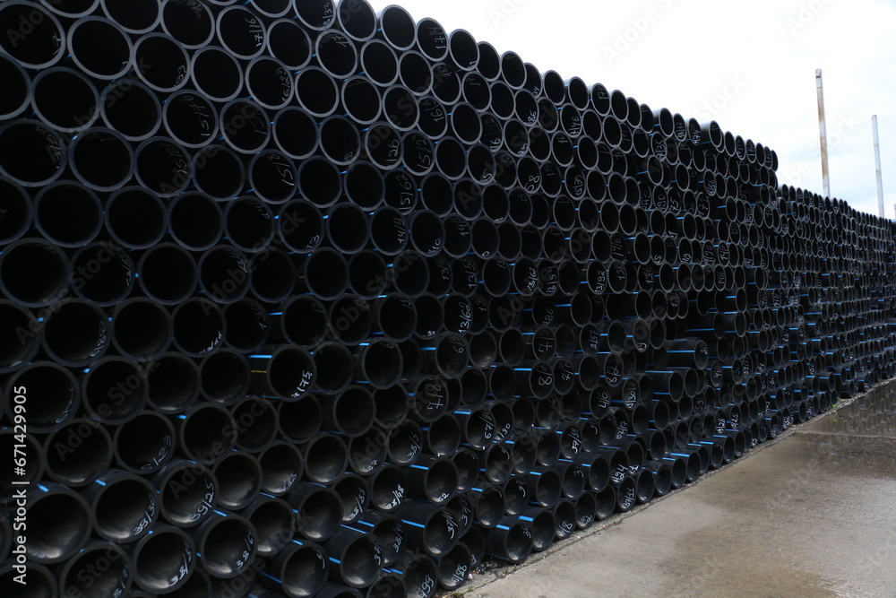 PE pipe plant, Industrial PE pipeline for gas and water. HDPE pipe, Polyethylene PE100 pipe ...