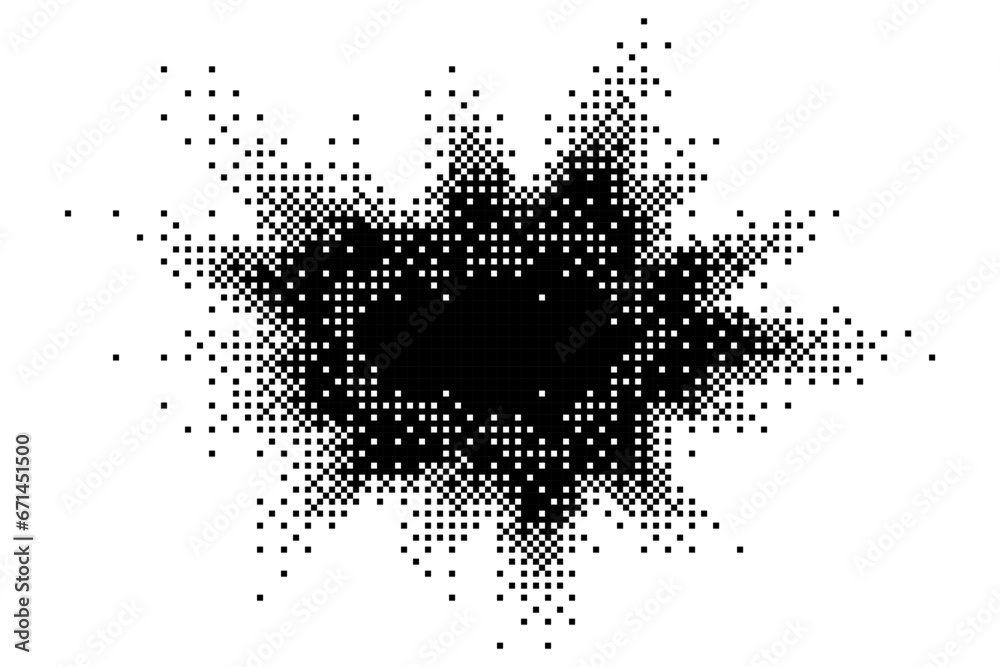 Halftone explosion with dust cloud and rays with pixel texture. Pop art ...