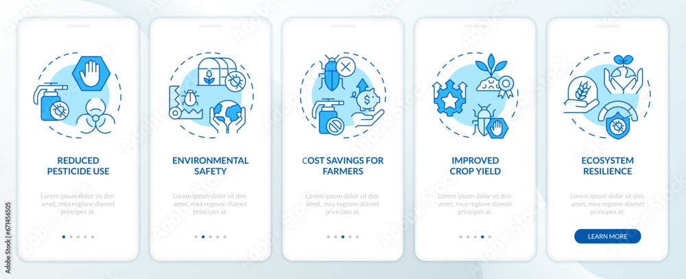 2D icons representing integrated pest management mobile app screen set ...