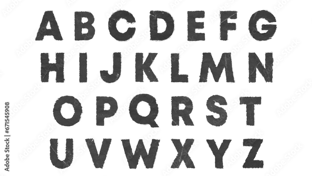 Torn Paper PNG Letters with black folded texture and white paper edges ...