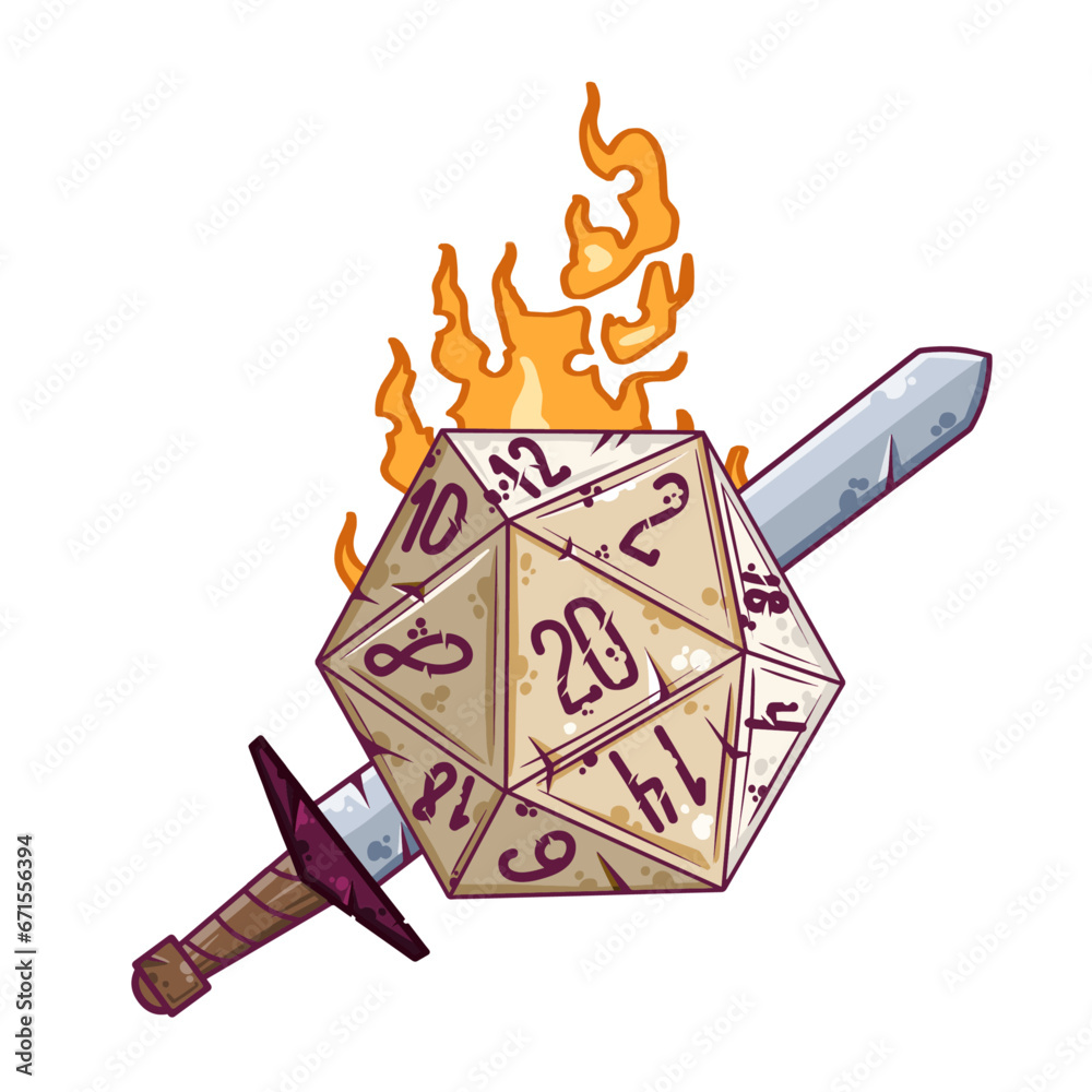 Cartoon dice for fantasy dnd and rpg Board game. Outline cartoon with ...