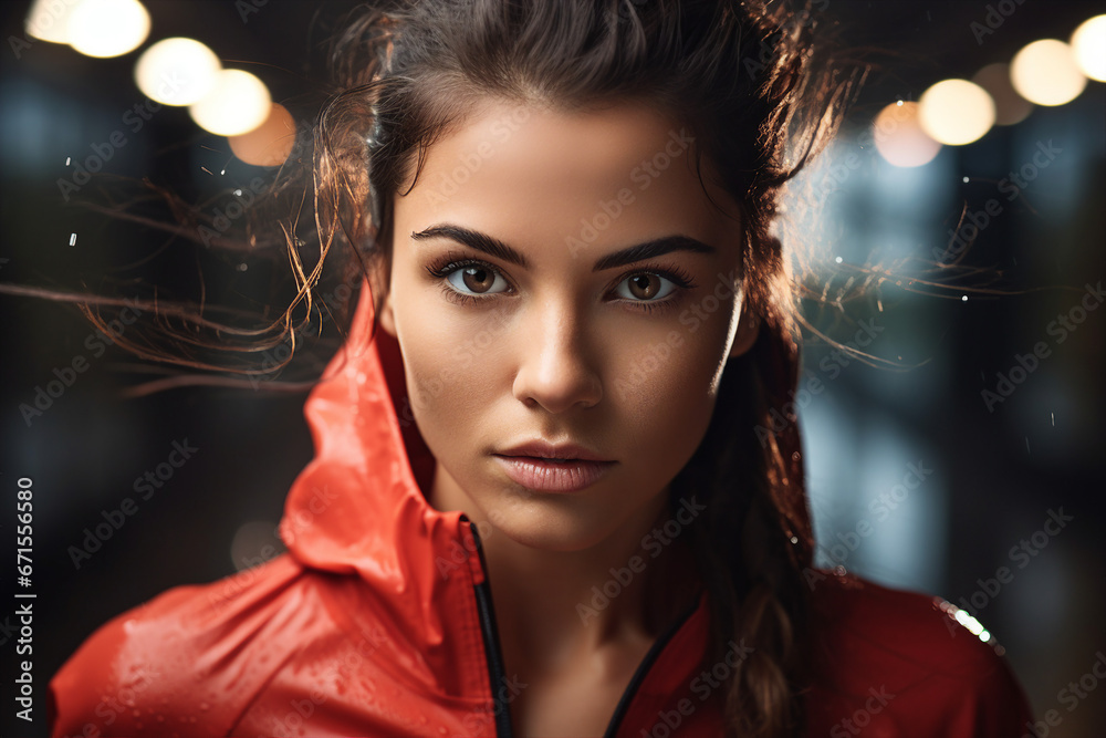 Generative AI picture of serious concentrated young woman running ...