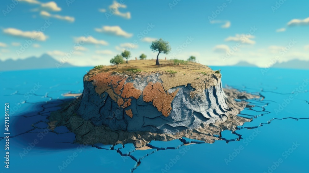 Island, Small island in ocean. 3d renderWorld map made of cracked ...