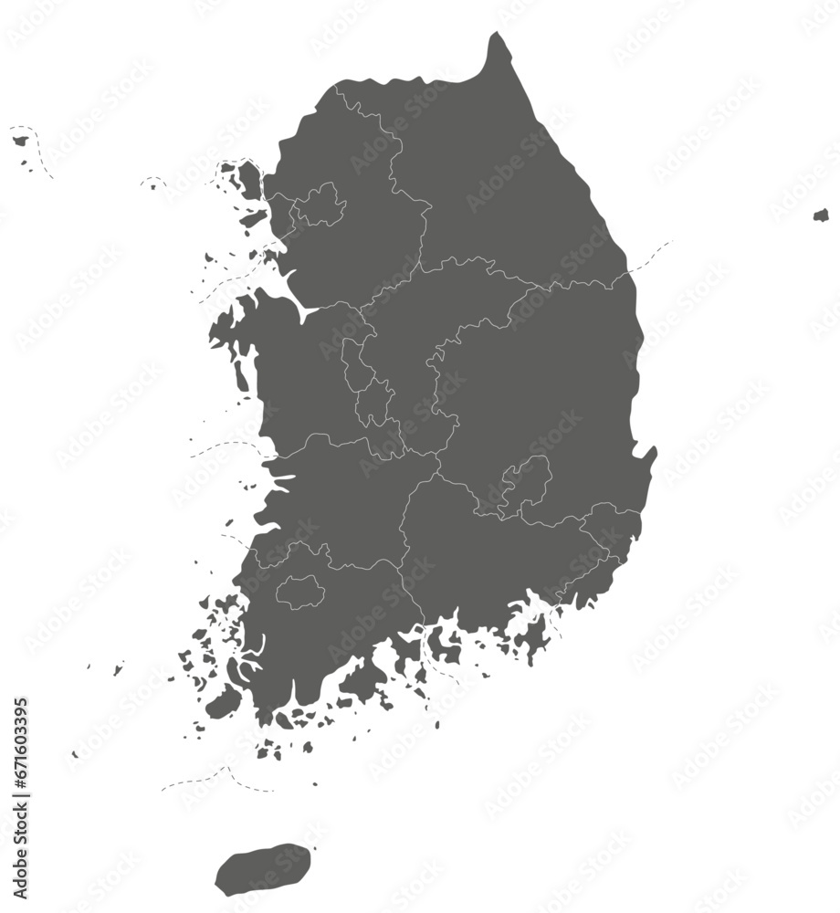 Vector blank map of South Korea with provinces, metropolitan cities and ...