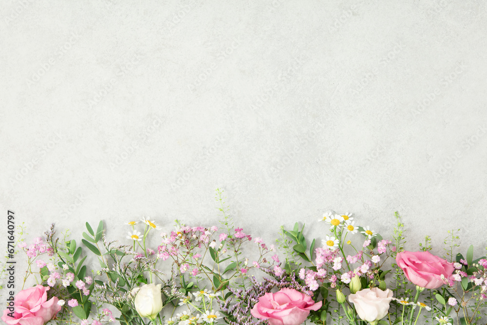 Spring flowers banner, flat lay copy space Stock Photo | Adobe Stock