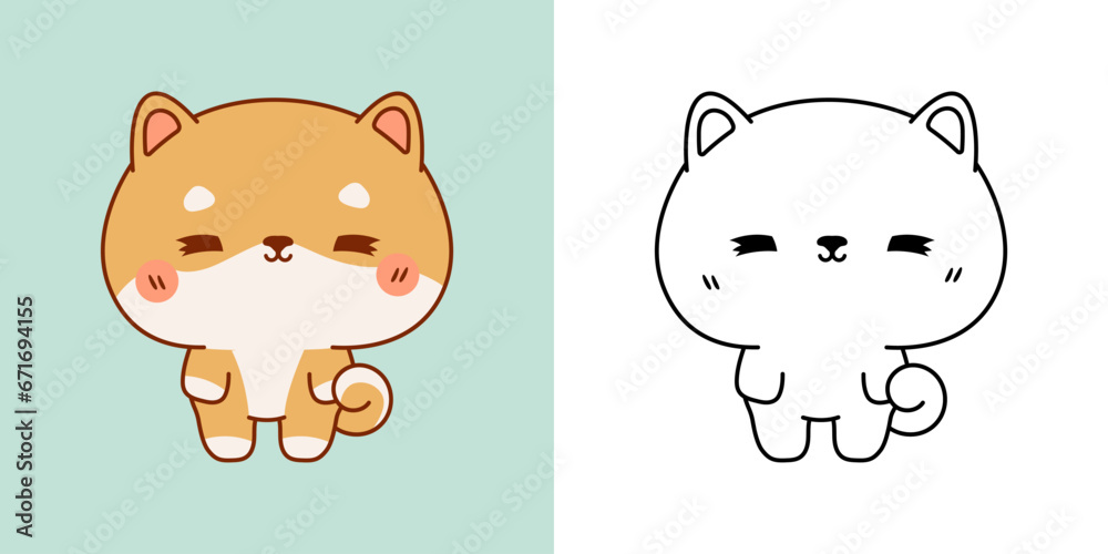 Cute Isolated Shiba Inu Dog Illustration and For Coloring Page. Cartoon ...