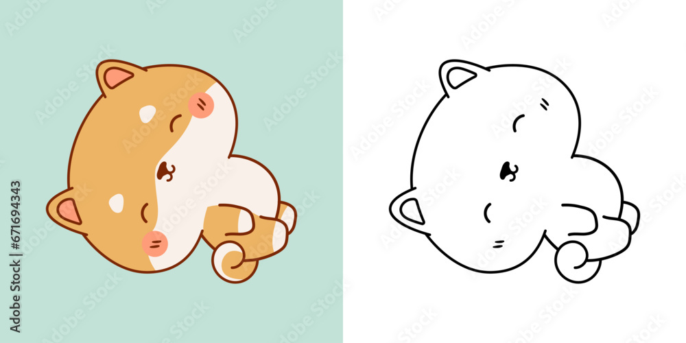 Cute Shiba Inu Puppy Clipart for Coloring Page and Illustration. Happy ...