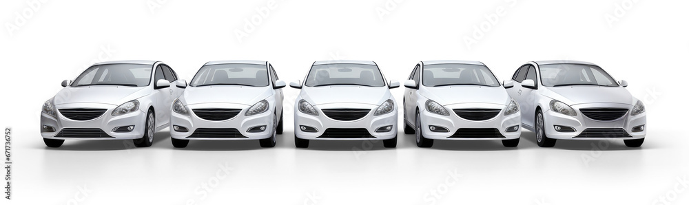 fleet of white cars in a row isolated from transparent background Stock ...