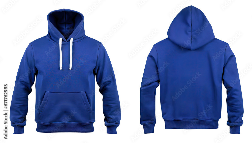 Men's blue blank hoodie template,from two sides, natural shape on ...