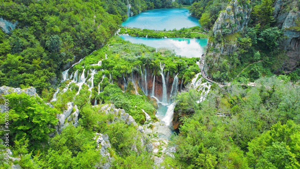 Plitvice Lakes National Park and waterfalls in Croatia. Mountain ...