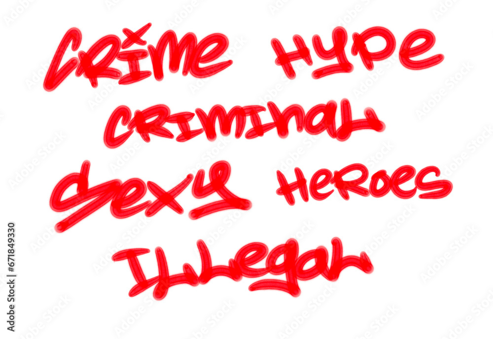 Collection of graffiti street art tags with words and symbols in red ...