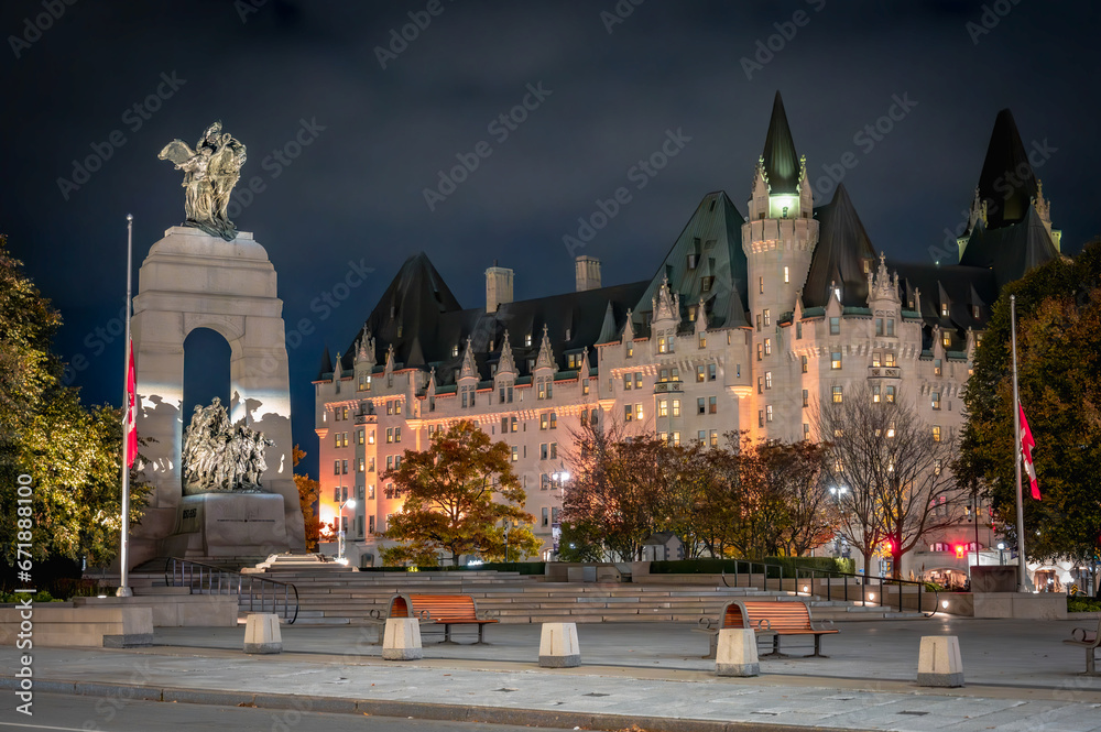 National War Memorial and Confederation Square during autumn with two ...