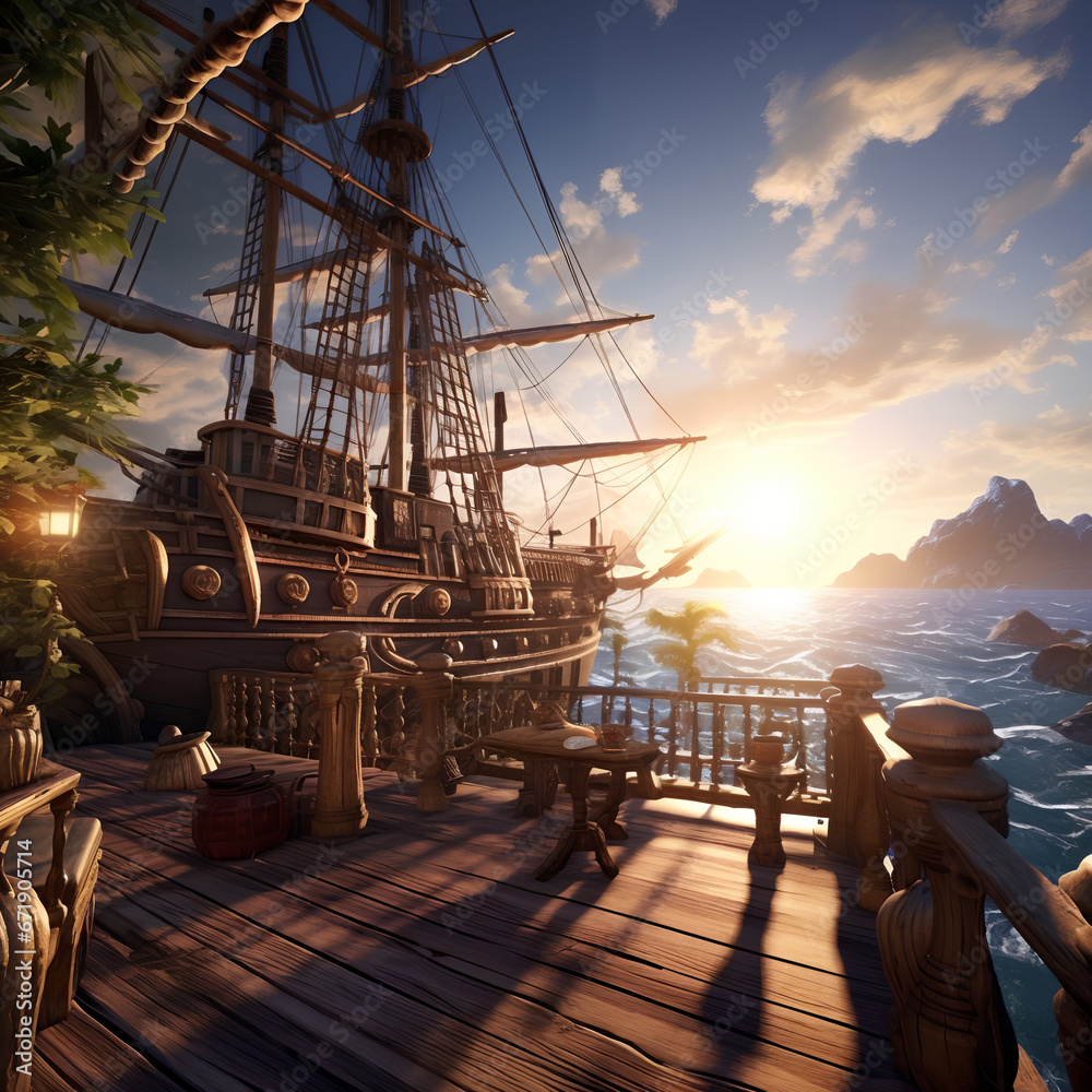 old sailing ship with strings and a mast or wooden ship or principal ...