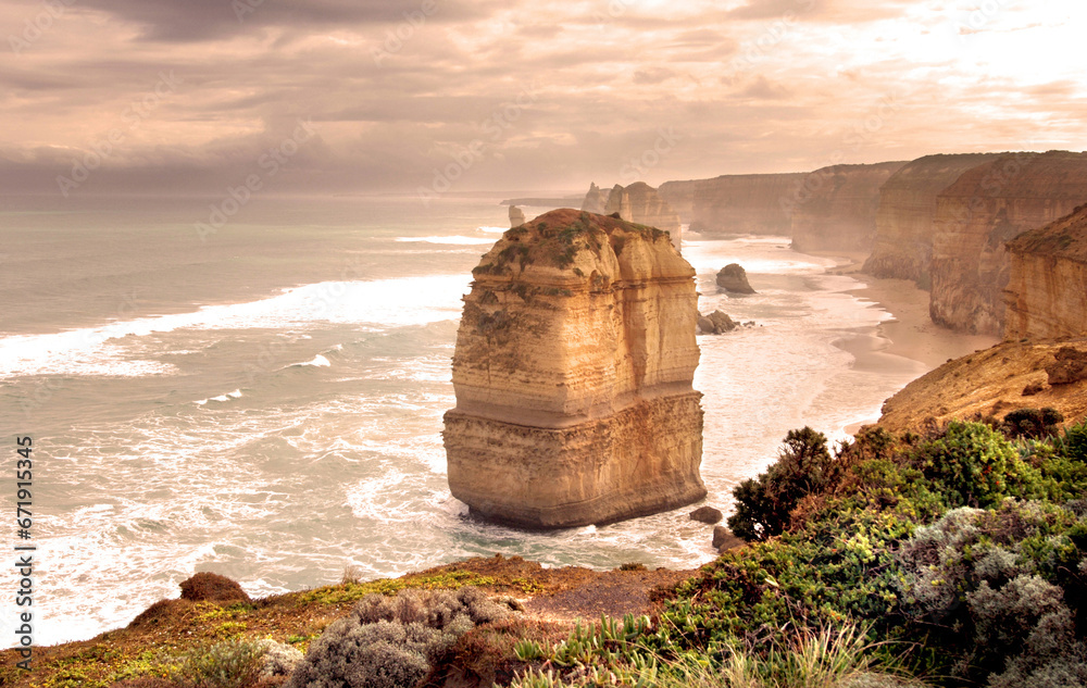 The Apostles, a group of rocky structures on the western Victorian ...