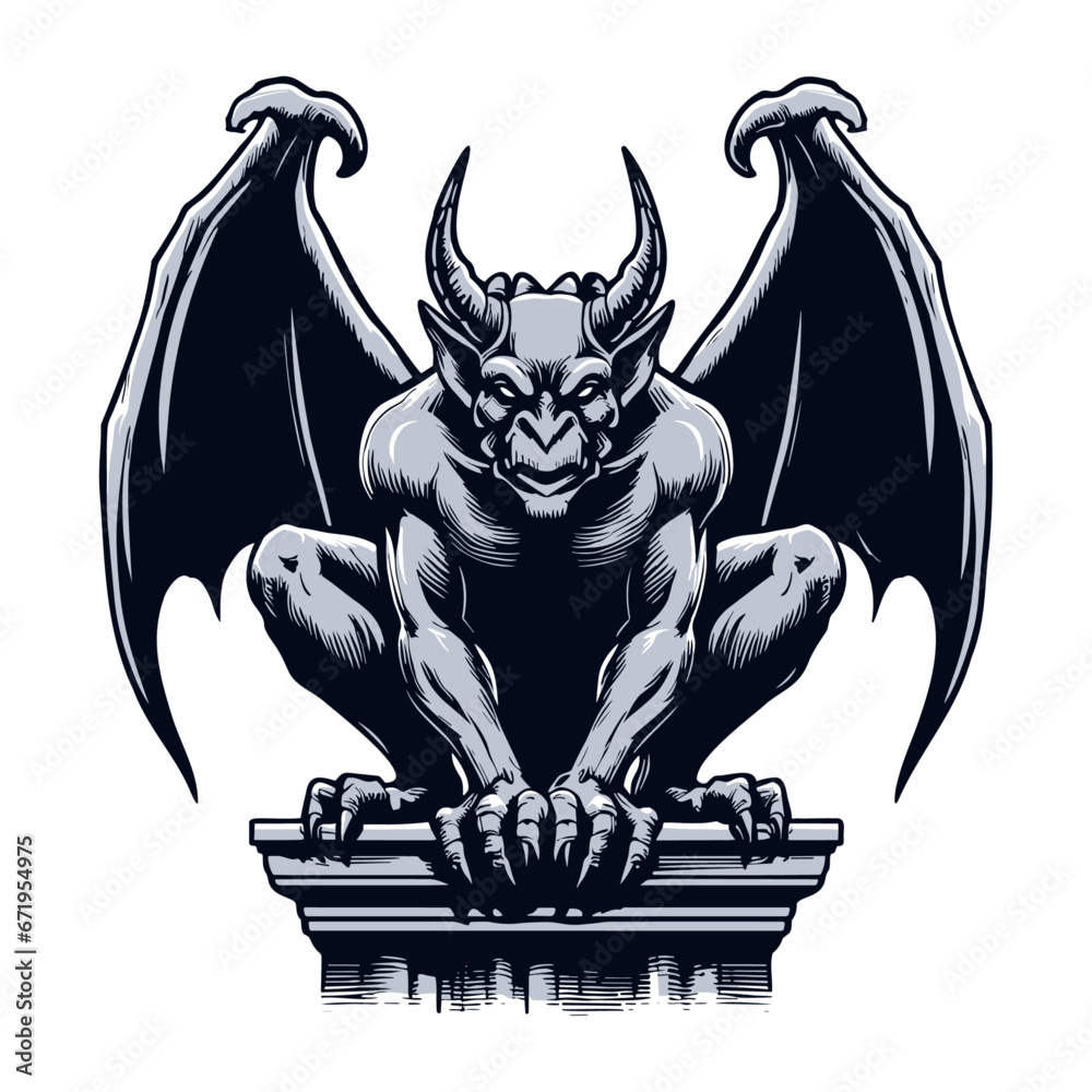 hand-drawn vector illustration sketch of gargoyle drawing silhouette ...