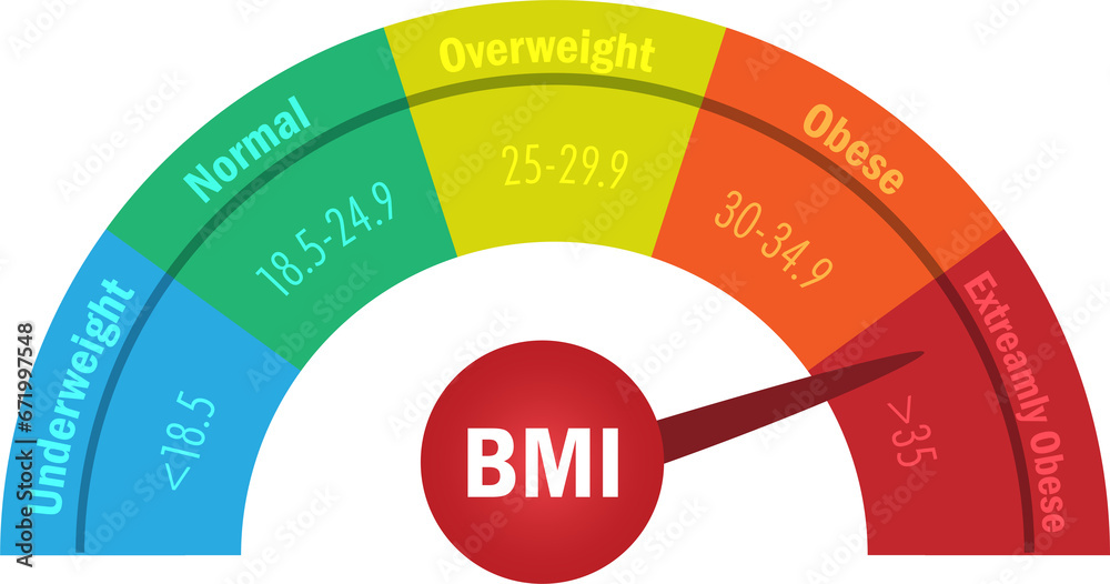 BMI Body Mass Index level chart. Infographic of obesity medical scale with arrow. Medical and ...