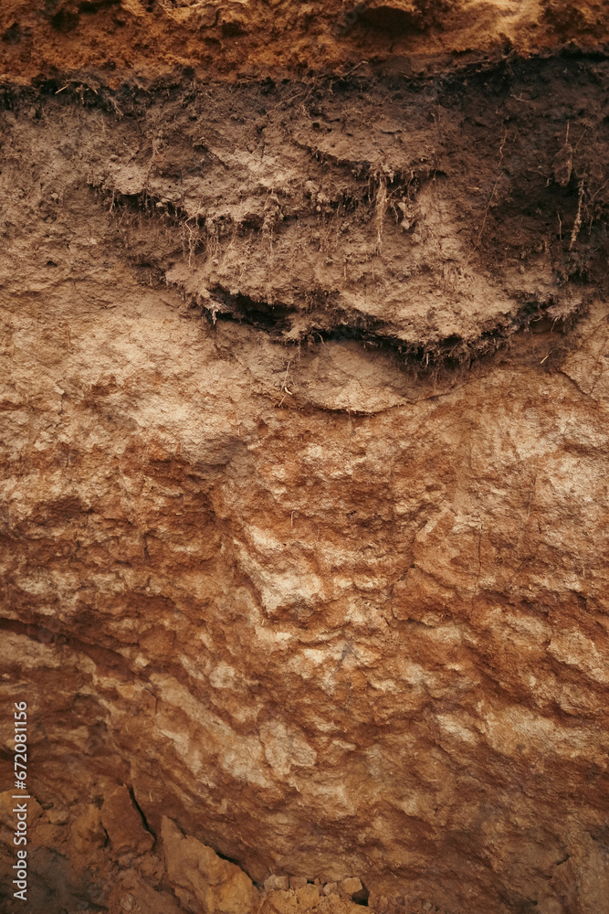 Soil or dirt Cross Section Close-up. Underground earth texture, cross ...