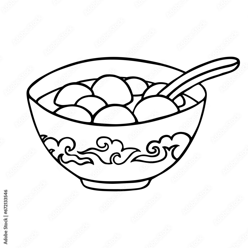 Chinese sweet rise balls in plate with spoon isolated on white. Outline ...