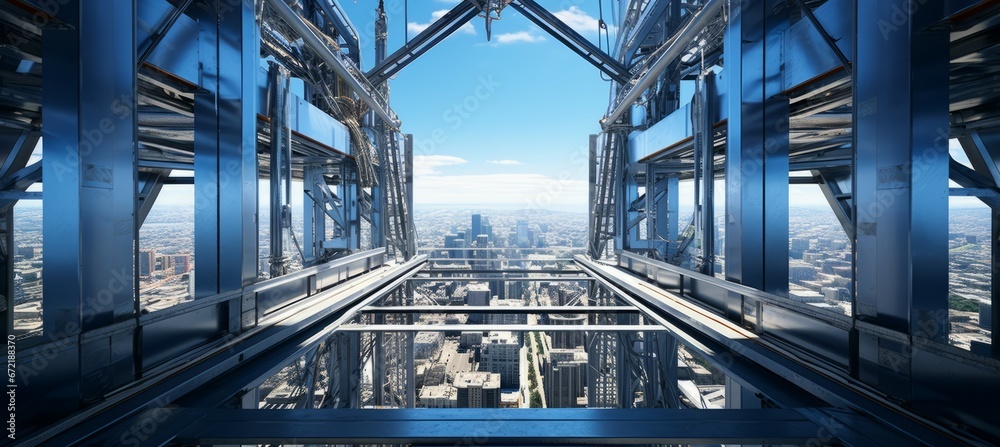 Skyscraper building steel structure in the middle of city. Generative ...