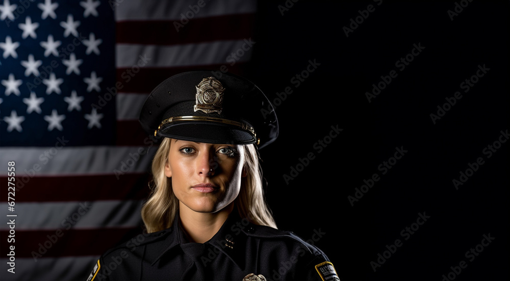 Female Police Officer Of America Portrait Of A Blond Beautiful Woman