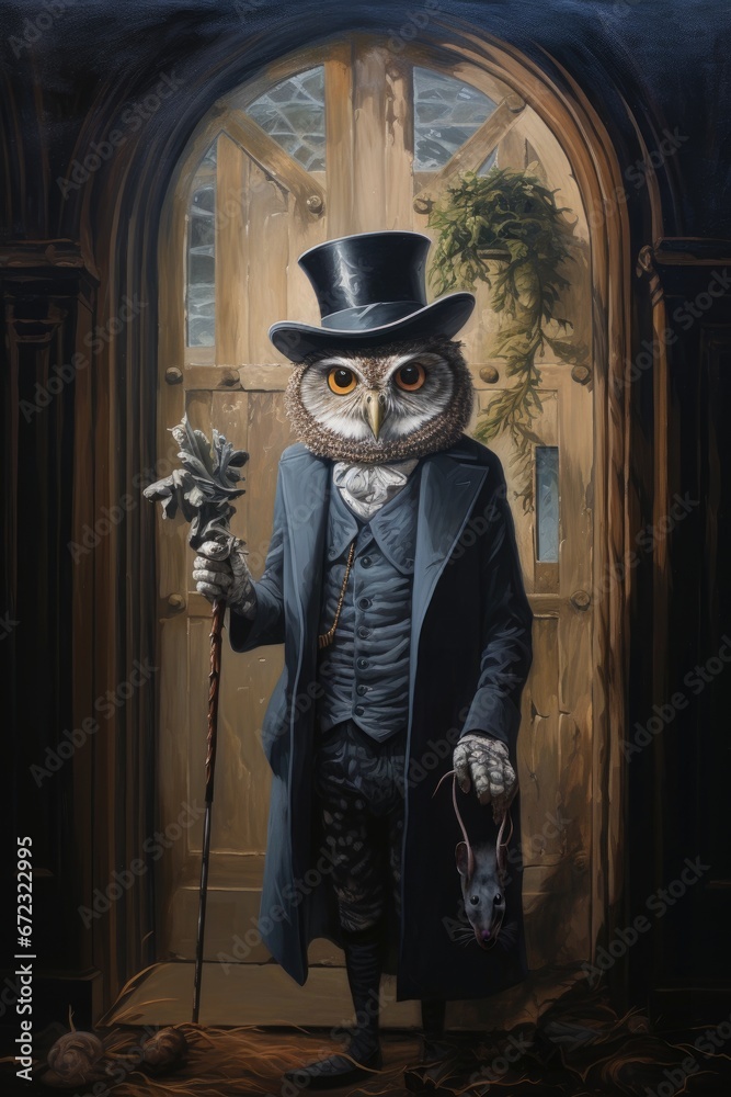 Owl, Portrait, Room, 1800, Lord, Noble, Aristocratic, Dressed, Ironic ...