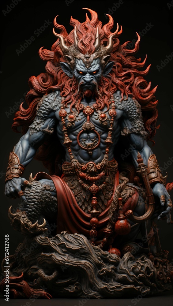 AI generated illustration of a mythical god figure with red wavy hair ...