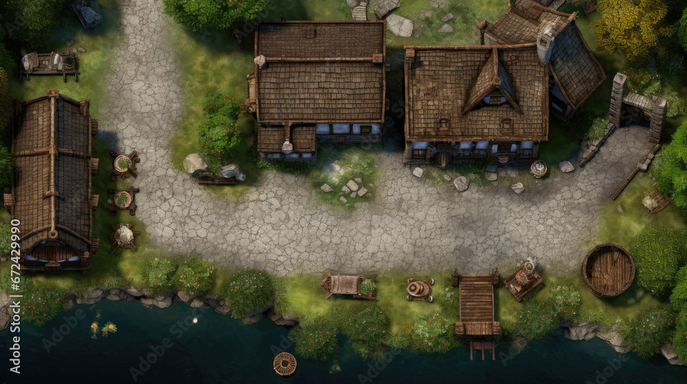 Ilustración de Stock rpg map asset cartography small village medieval ...