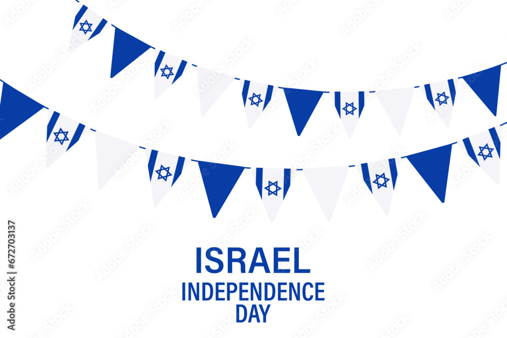 Israel Independence Day. Banner with a garland of blue and white flags ...