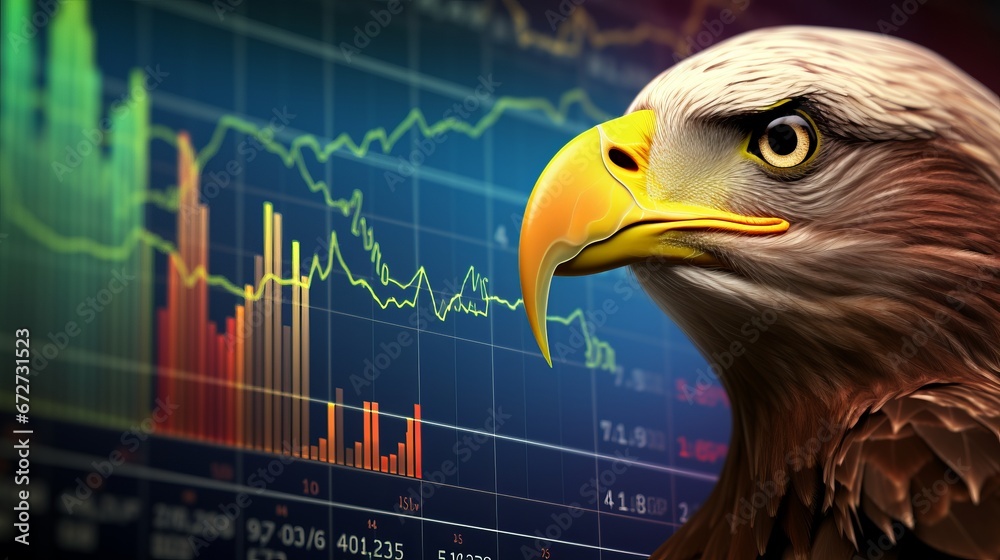 red decreasing US stock market graph chart for symbol of economic ...