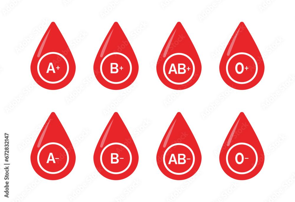 Blood group vector icons isolated on white. Group of blood pictogram. O ...