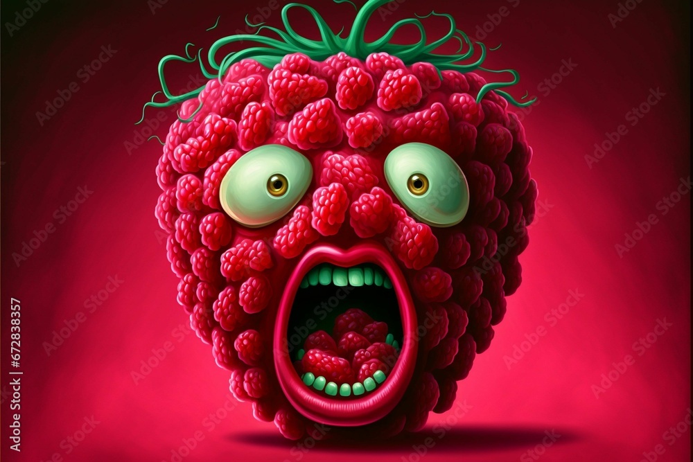AI-generated illustration of A animated berry with its mouth open with ...