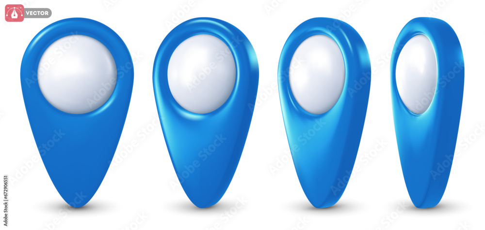 3d realistic location pins for mark map points. Blue geolocation markers for navigation apps ...