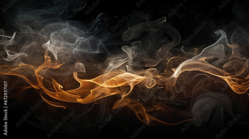 Billowing smoke patterns in a hyper-realistic, sharp-focus image. Lit ...