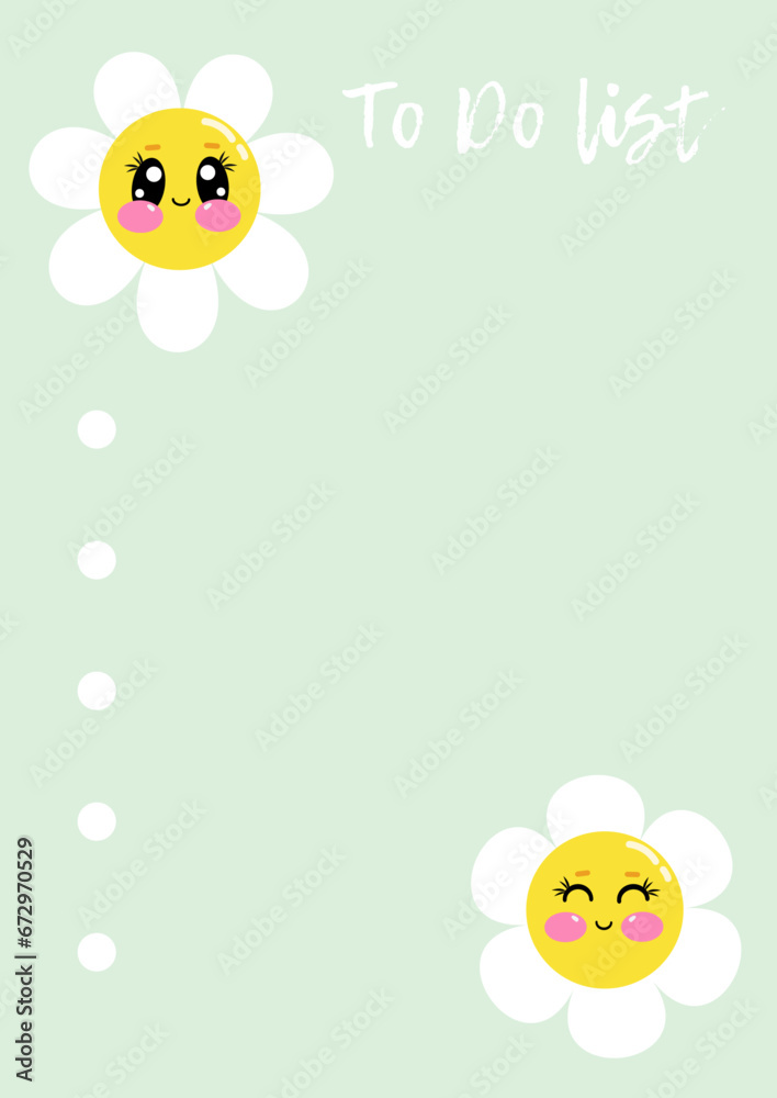 Note organizer, check list, to do list with kawaii cute head of ...