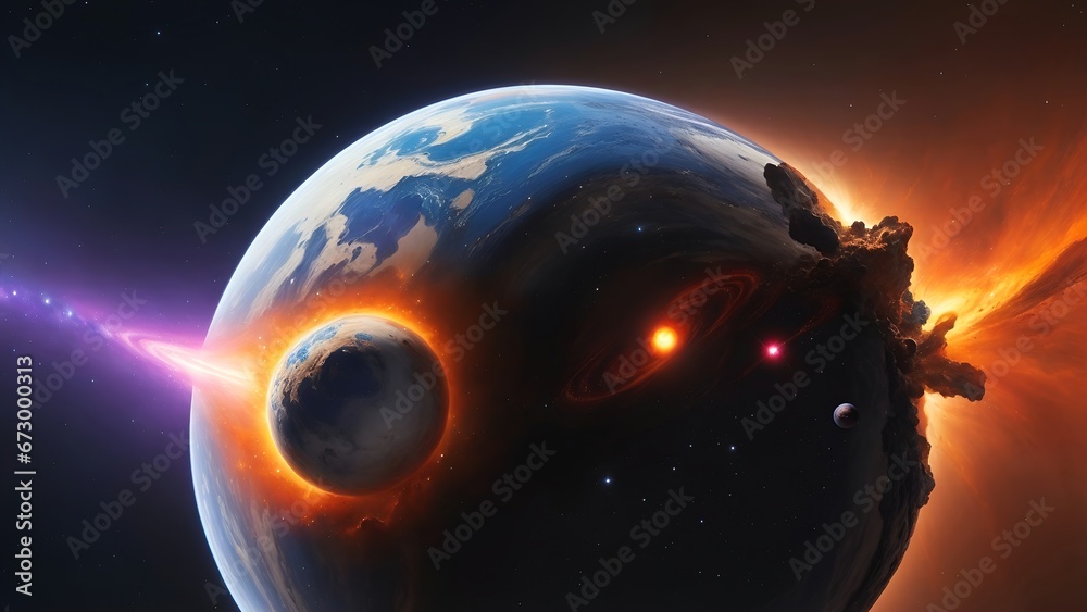 Collision of planets. Cosmic clash. Cosmic art. Galactic art. High ...