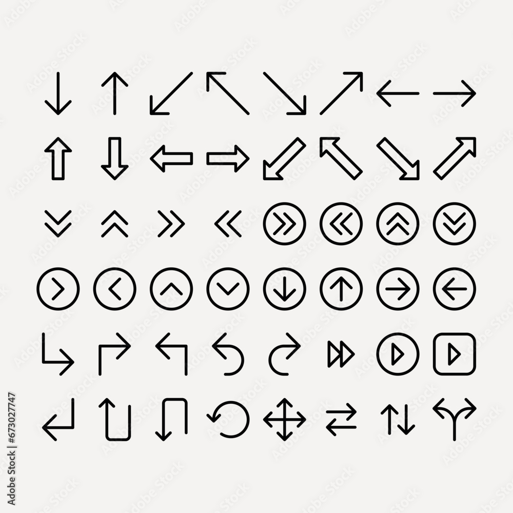 Arrow vector icon set. Sign Direction illustration, scroll, next, reload, up, down symbol ...