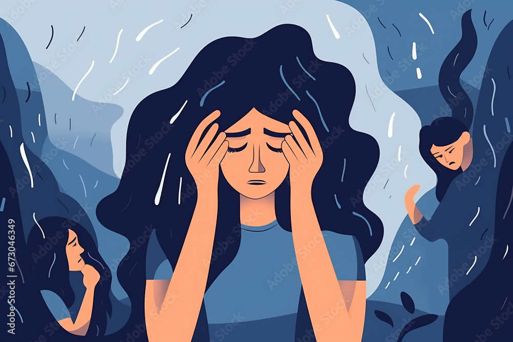 Depression Mood Disorder Concept, sad young girl in depression fall ...