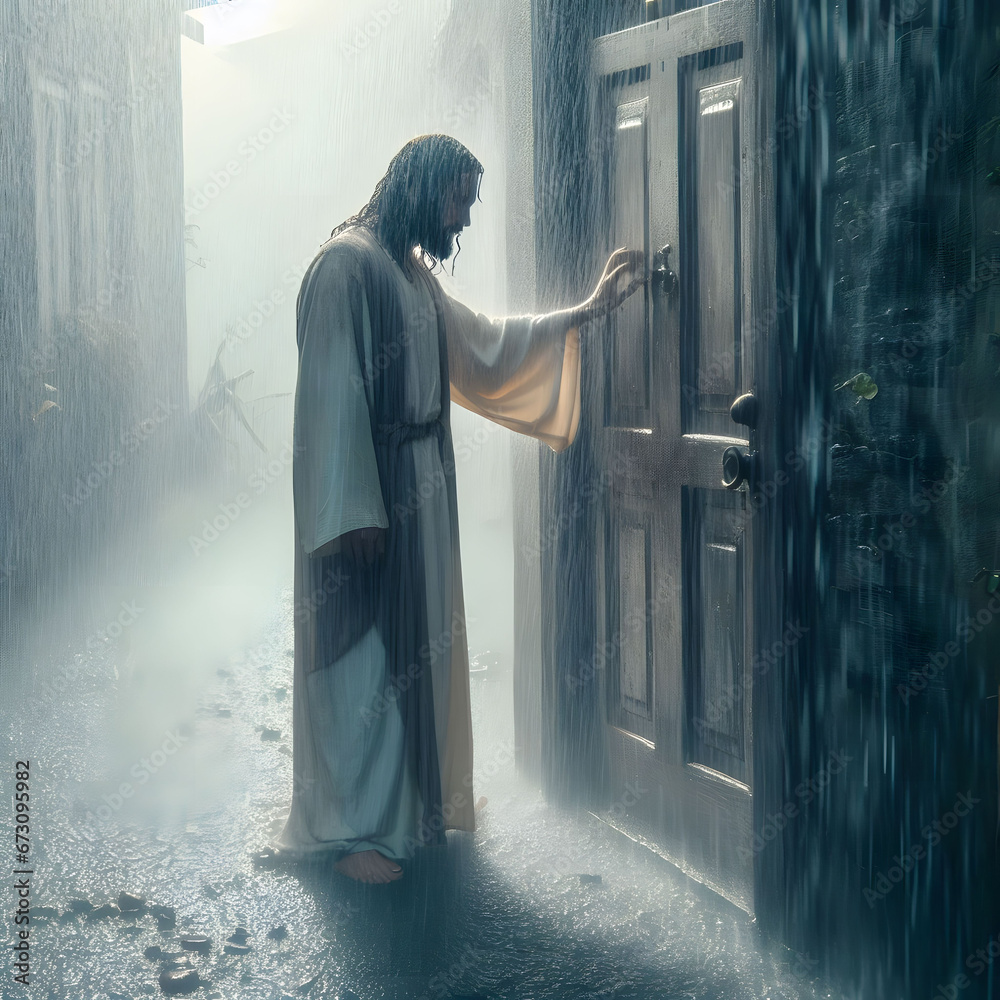 Jesus knocking at doors Stock Illustration | Adobe Stock