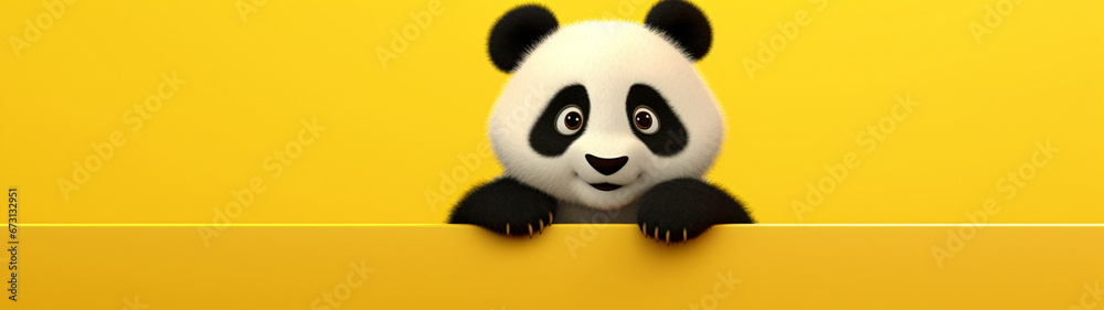 Banner or header with cute cartoon baby panda on isolated yellow ...
