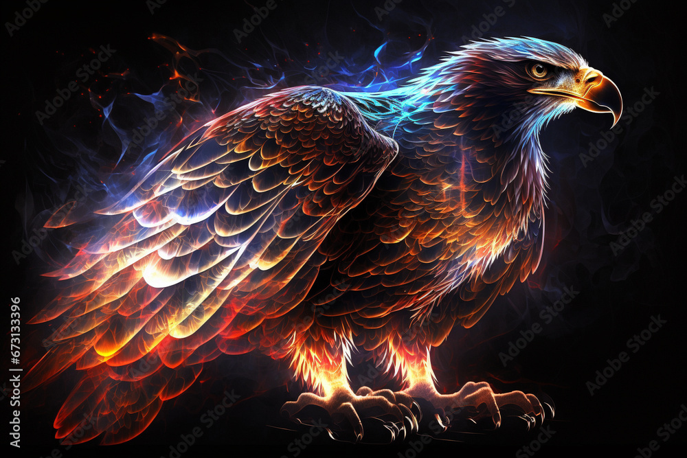 A captivating illustration of an eagle engulfed in translucent fire ...