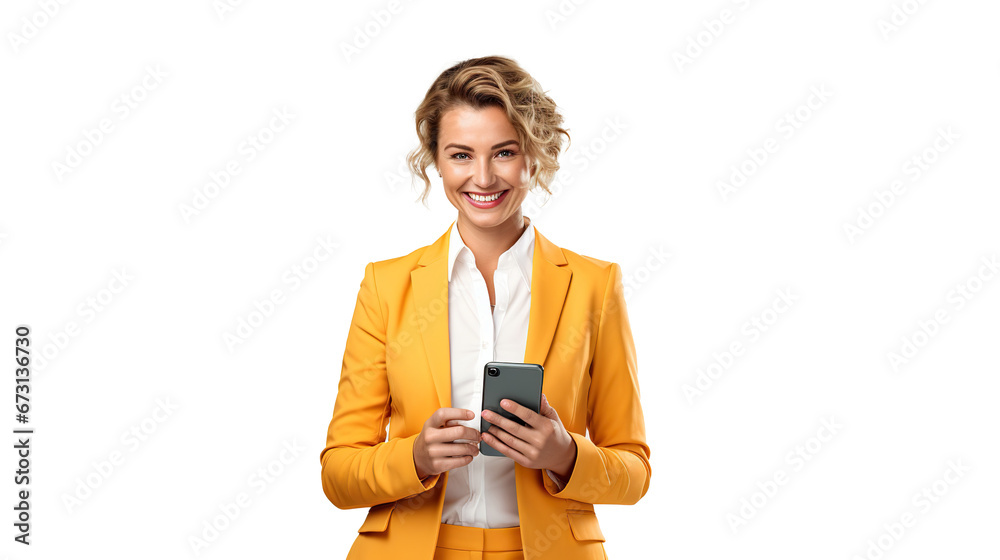 portrait white American woman use phone business Stock Photo | Adobe Stock
