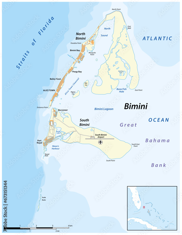 Vector map of Bimini Island, The Bahamas Stock Vector | Adobe Stock