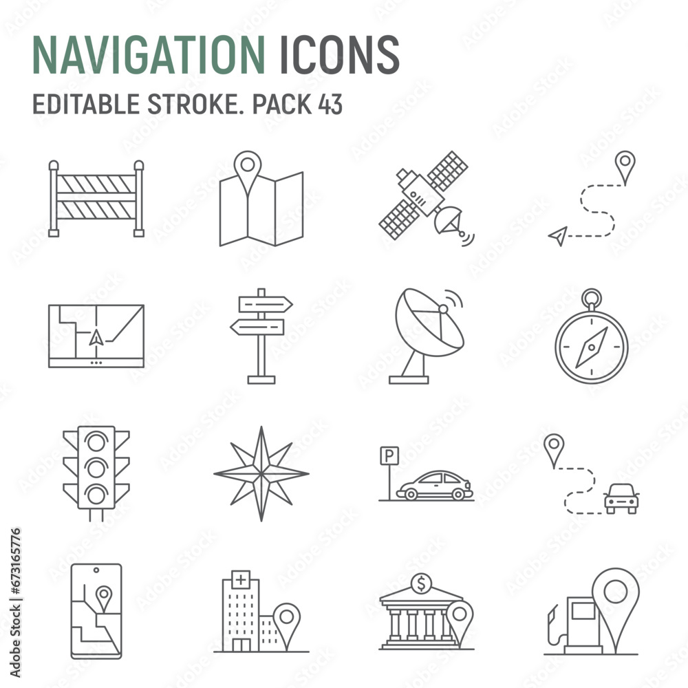 Navigation line icon set, traffic collection, vector graphics, logo ...
