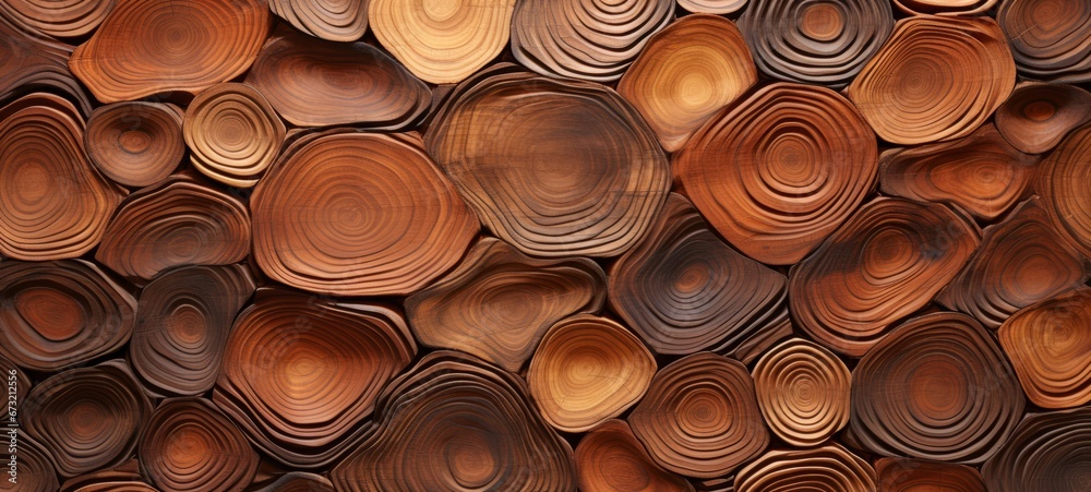 Stack of wooden stumps slices in cross section texture background ...
