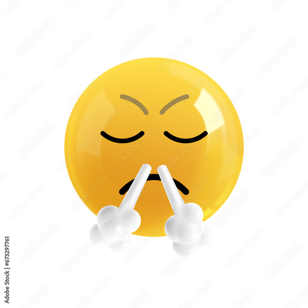 Emoji face gets angry and exhales a lot of air. Realistic 3d design ...