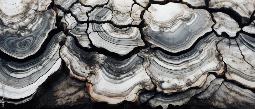 Wavy grey white layers of slate and sandstone rock formation cliff ...