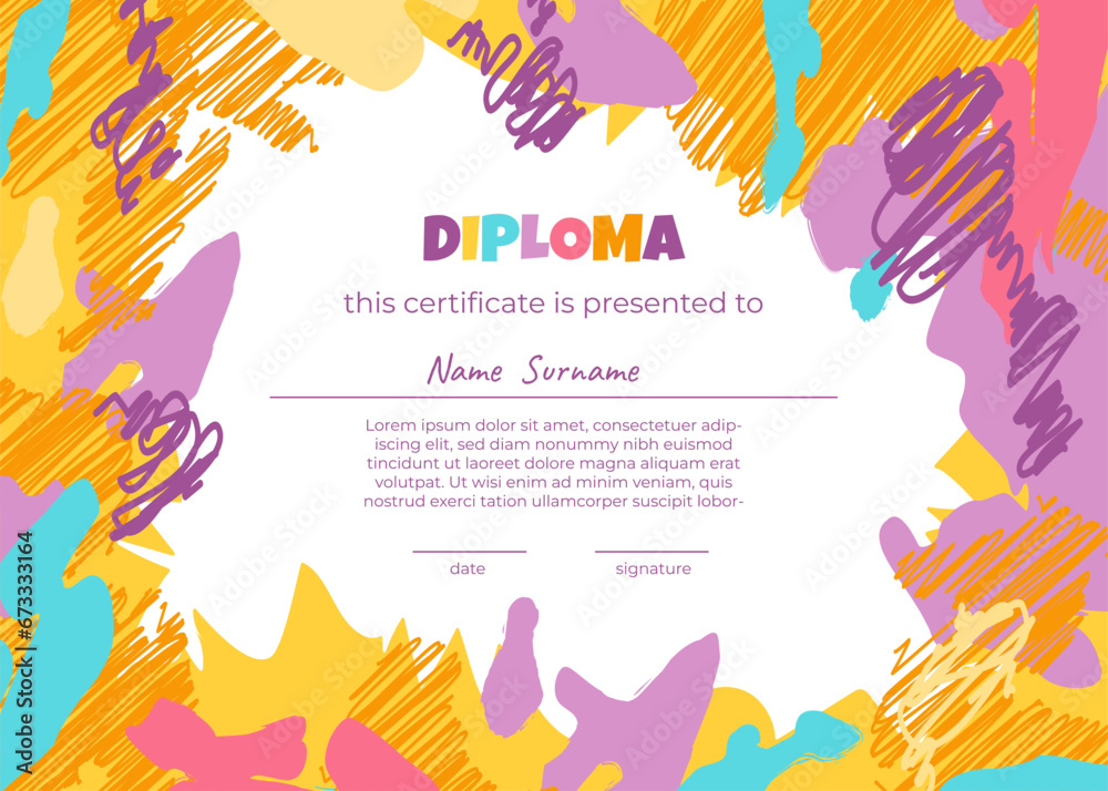 Colorful school and preschool diploma certificate for kids and children ...