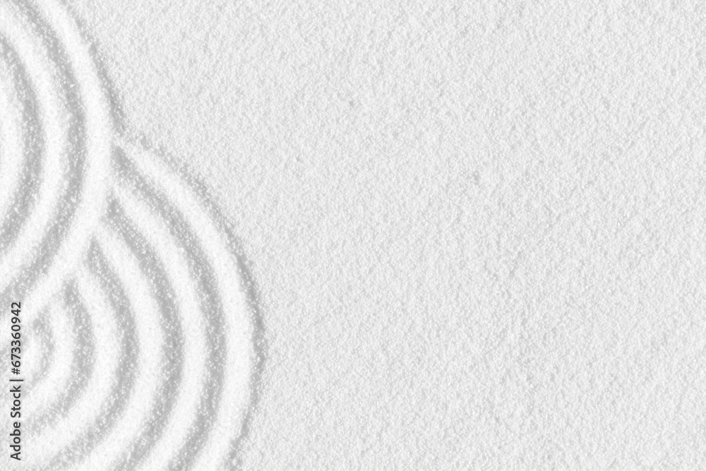 Zen garden, Japanese garden with art line pattern on white sand ...
