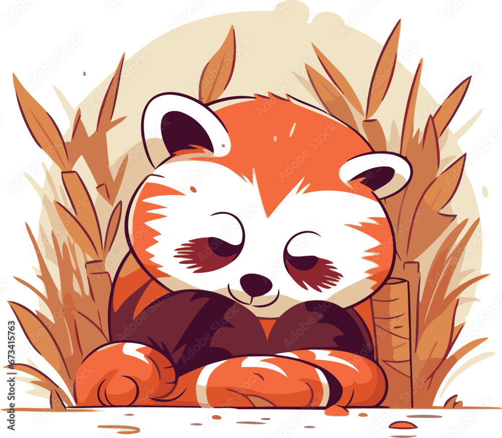 Cute cartoon red panda sleeping on the ground. Vector illustration ...
